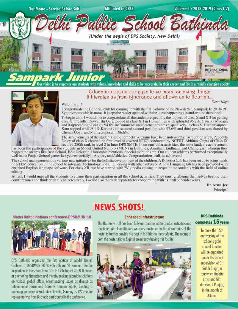 Sampark Junior Vol 1 Session 2018 19 Dps Bathinda